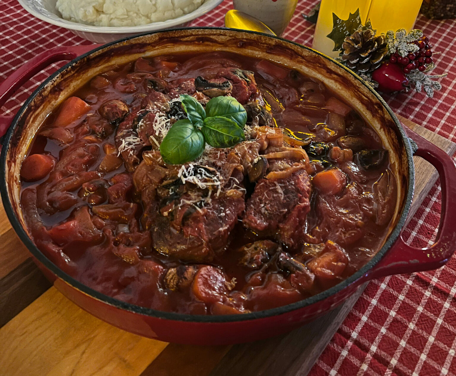Braised Beef with Tomatoes and Mushrooms - Skillets and Pots